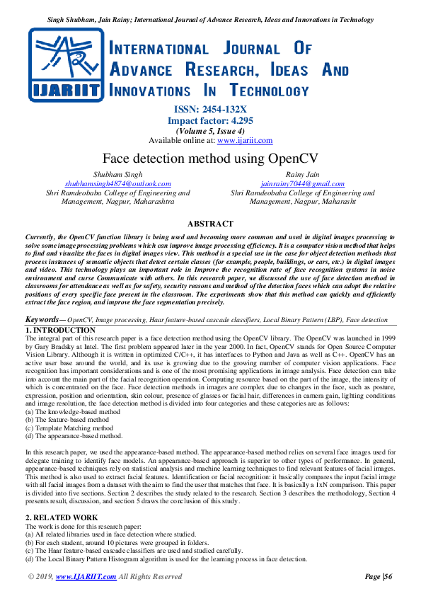 (PDF) Face detection method using OpenCV | Shubham Singh - Academia.edu