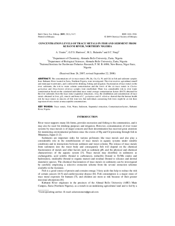 (PDF) Concentration Levels of Trace Metals in Fish and Sediment from ...