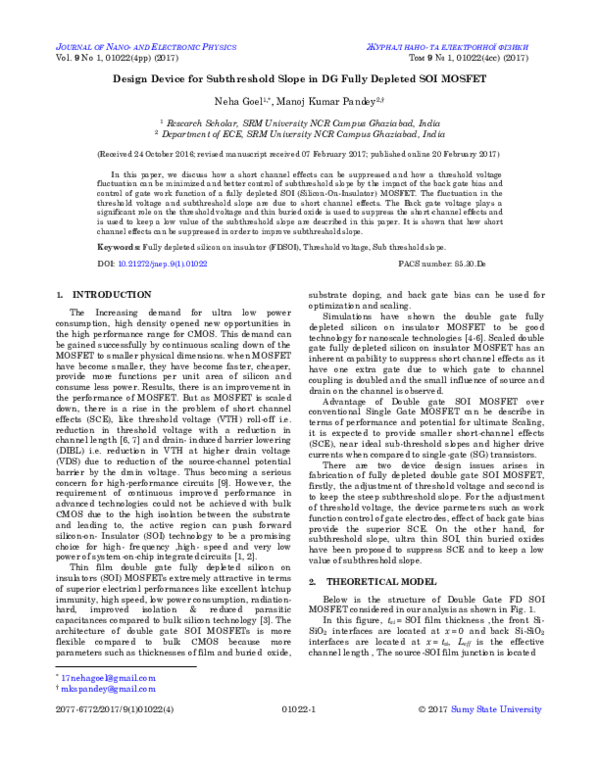 (PDF) Design Device for Subthreshold Slope in DG Fully Depleted SOI MOSFET