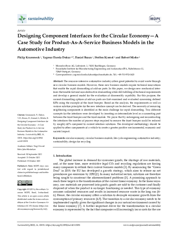 (PDF) Designing Component Interfaces for the Circular Economy—A Case ...
