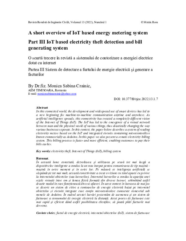 Pdf A Short Overview Of Iot Based Energy Metering System Part Iii Iot Based Electricity Theft
