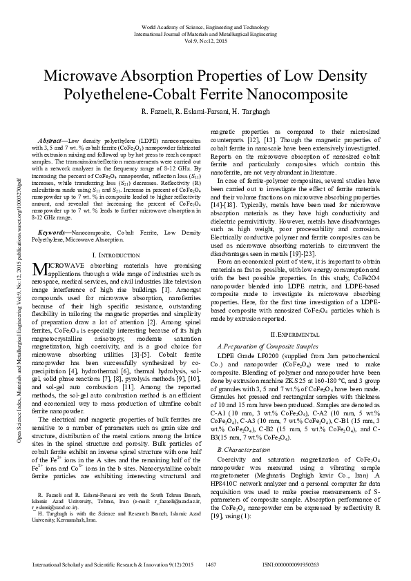 (PDF) Microwave Absorption Properties Of Low Density Polyethelene ...