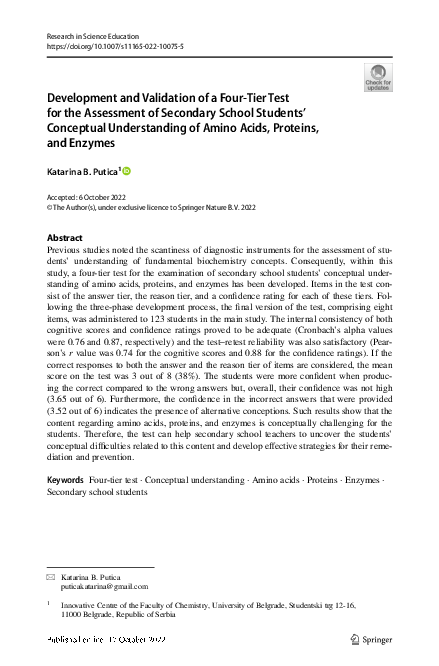 (PDF) Development and Validation of a Four-Tier Test for the Assessment ...