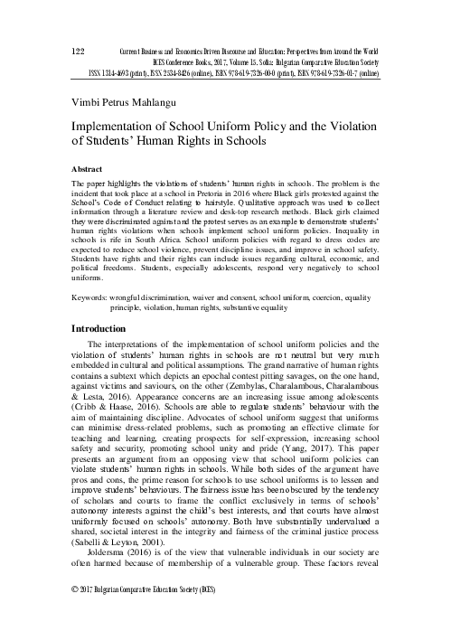 (PDF) Implementation of School Uniform Policy and the Violation of ...