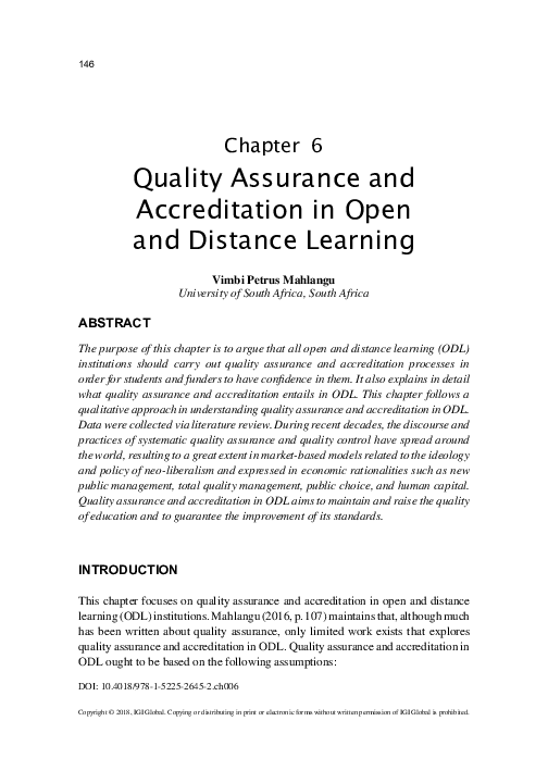 (PDF) Quality Assurance and Accreditation in Open and Distance Learning