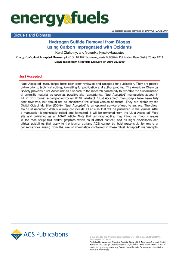 (PDF) Hydrogen Sulfide Removal from Biogas Using Carbon Impregnated ...