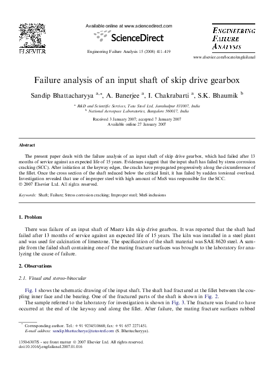(PDF) Failure analysis of an input shaft of skip drive gearbox