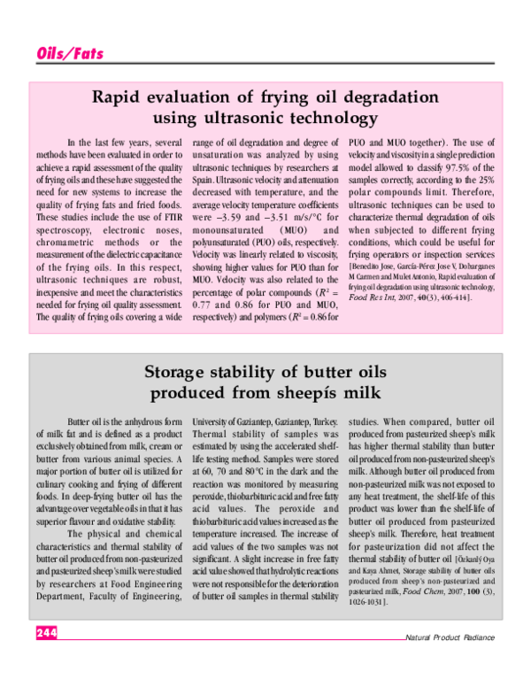 (PDF) Rapid evaluation of frying oil degradation using ultrasonic ...