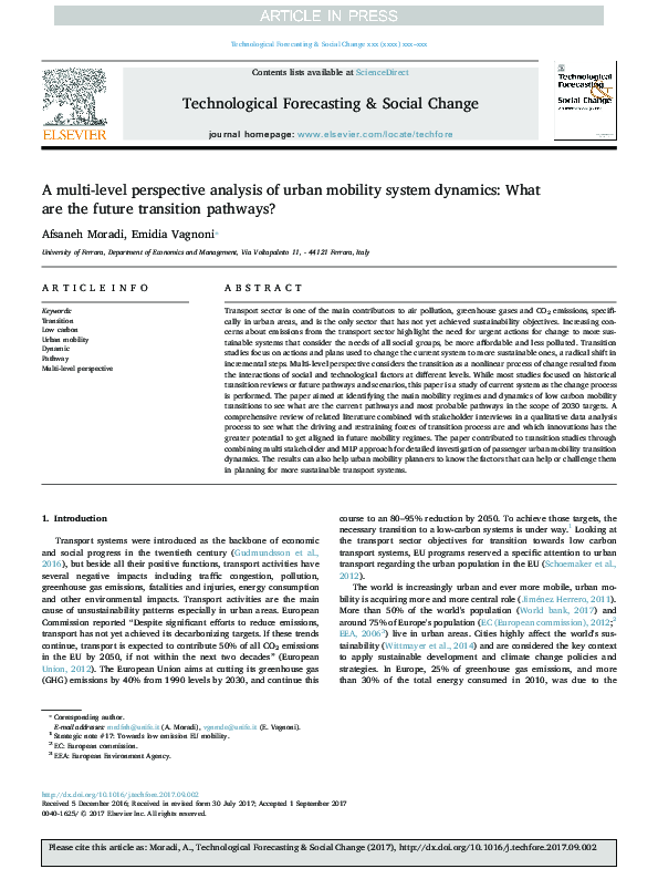 (PDF) A multi-level perspective analysis of urban mobility system dynamics: What are the future ...