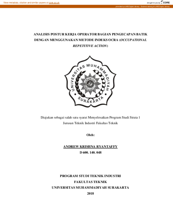 (PDF) Analisis Postur Kerja Operator Bagian Pengecapan Batik Dengan ...