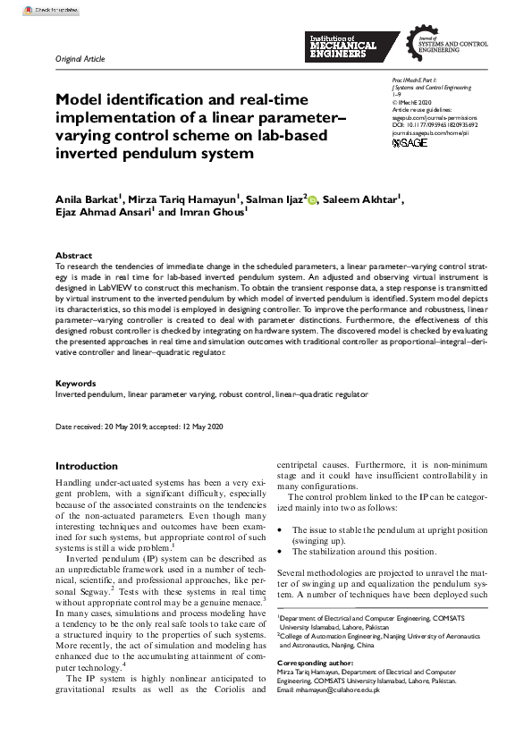 Pdf Real Time Linear Parameter Varying Control For Inverted Pendulum