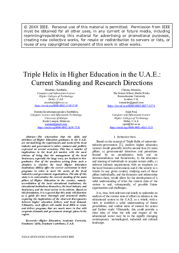 (DOC) Triple Helix in Higher Education in the U.A.E.: Current Standing ...