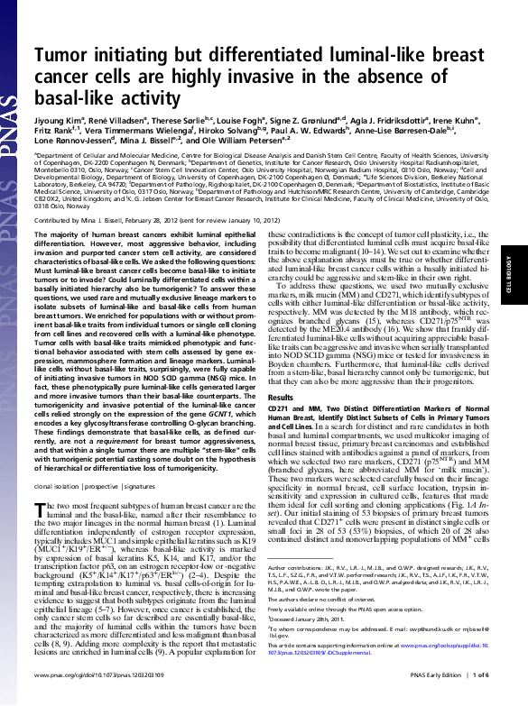 (PDF) Tumor initiating but differentiated luminal-like breast cancer ...