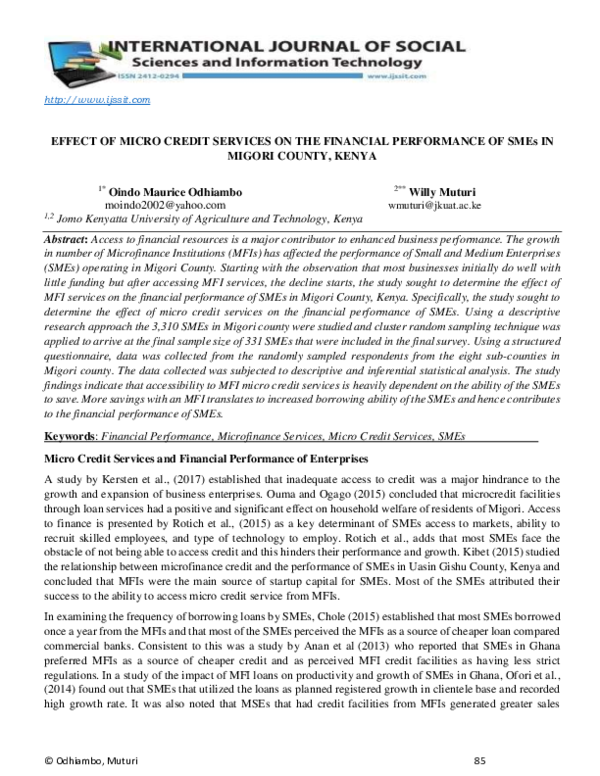 (PDF) EFFECT OF MICRO CREDIT SERVICES ON THE FINANCIAL PERFORMANCE OF ...