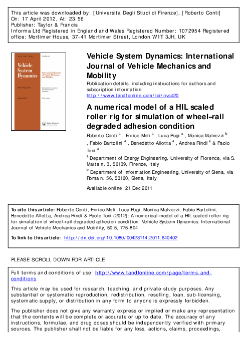 (PDF) A numerical model of a HIL scaled roller rig for simulation of ...