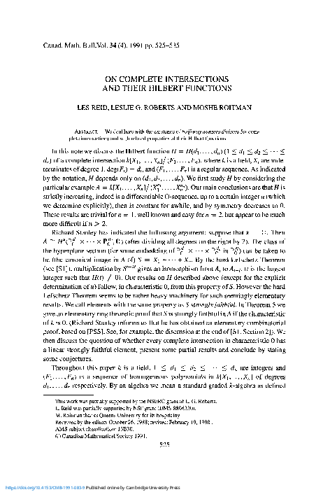 (PDF) On Complete Intersections and Their Hilbert Functions