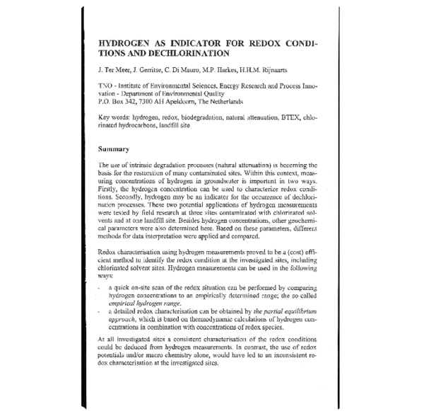 (PDF) Hydrogen as indicator for redox conditions and dechlorination
