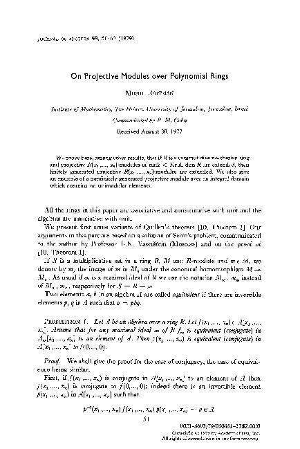 (PDF) On projective modules over polynomial rings (PDF) On projective modules over polynomial rings