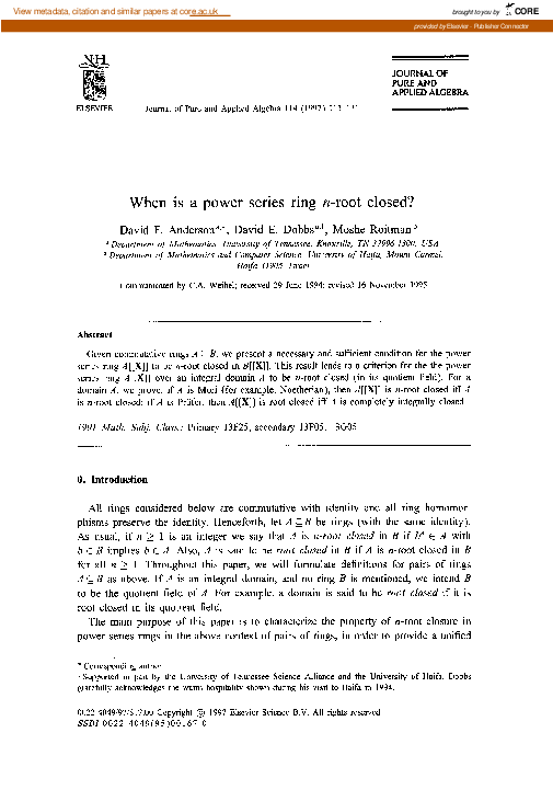 (PDF) When is a power series ring n-root closed?