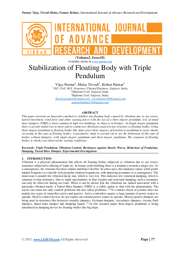 (PDF) Stabilization of Floating Body with Triple Pendulum