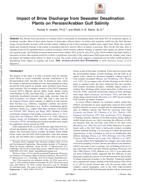 (PDF) Impact of Brine Discharge from Seawater Desalination Plants on ...