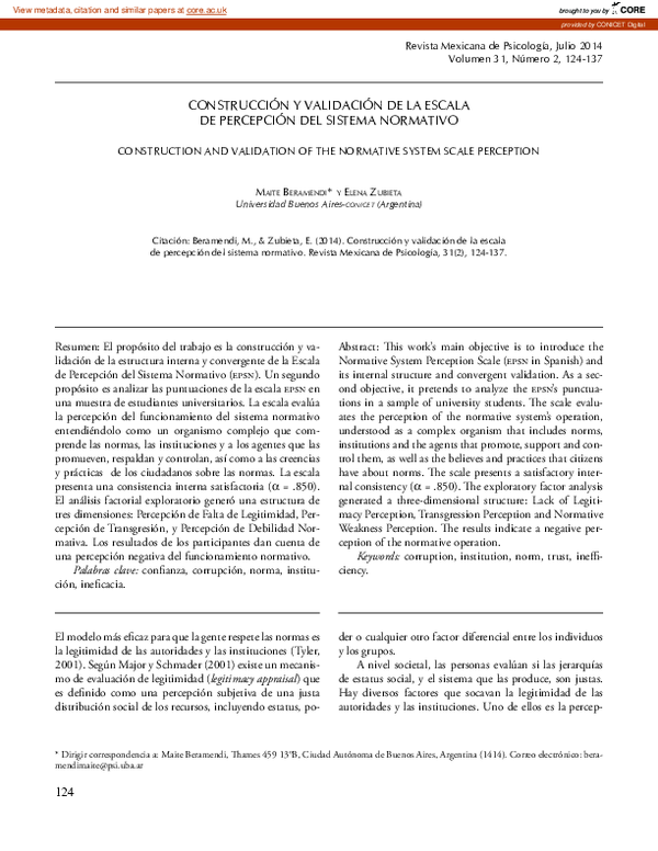 (PDF) Construction and validation of the normative system scale perception
