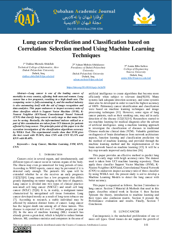 Pdf Lung Cancer Prediction And Classification Based On Correlation Selection Method Using