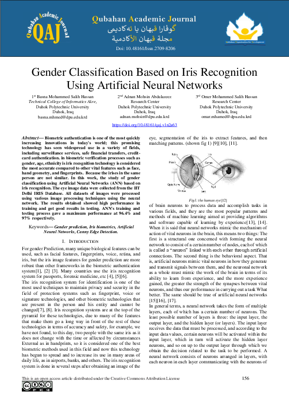 Pdf Gender Classification Based On Iris Recognition Using Artificial Neural Networks