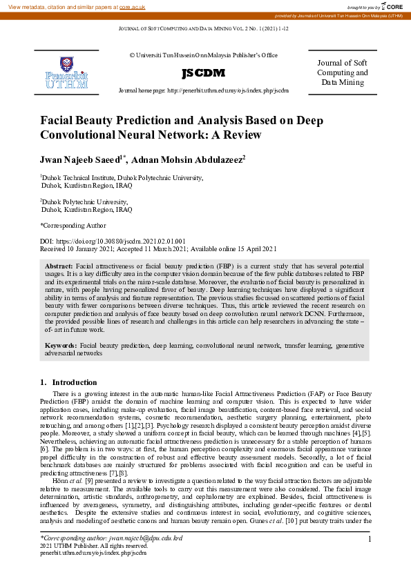 (PDF) Facial Beauty Prediction and Analysis Based on Deep Convolutional Neural Network: A Review ...
