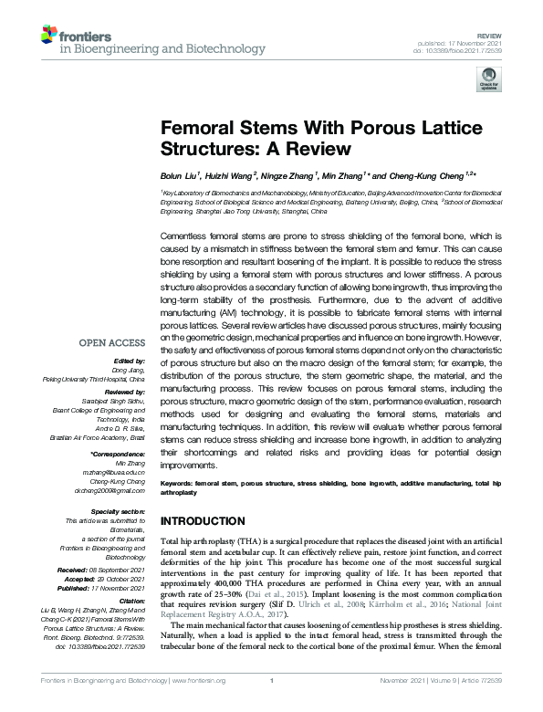 (PDF) Femoral Stems With Porous Lattice Structures: A Review