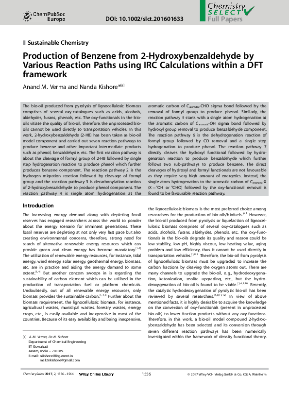 (PDF) Production of Benzene from 2-Hydroxybenzaldehyde by Various ...