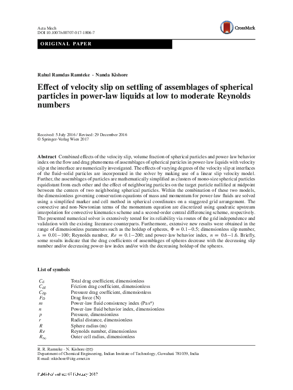 (PDF) Effect of velocity slip on settling of assemblages of spherical ...