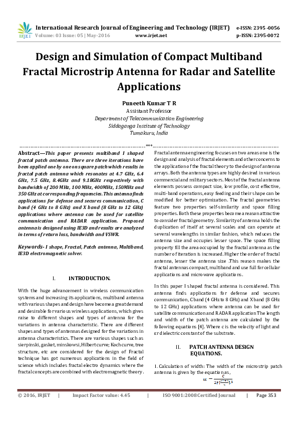 Pdf Design And Simulation Of Compact Multiband Fractal Microstrip