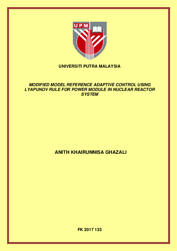 Pdf Modified Model Reference Adaptive Control Using Lyapunov Rule For Power Module In Nuclear