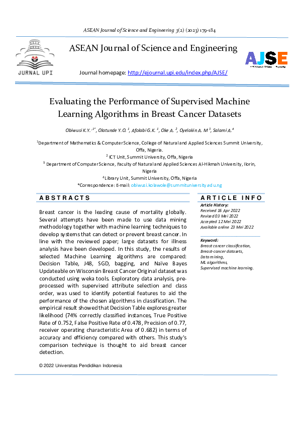 (PDF) Evaluating the Performance of Supervised Machine Learning ...
