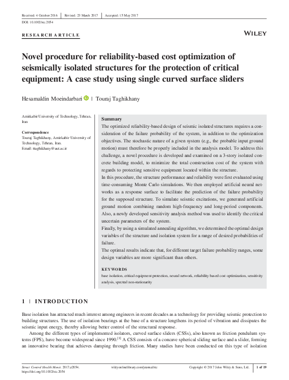 Pdf Novel Procedure For Reliability Based Cost Optimization Of Seismically Isolated Structures