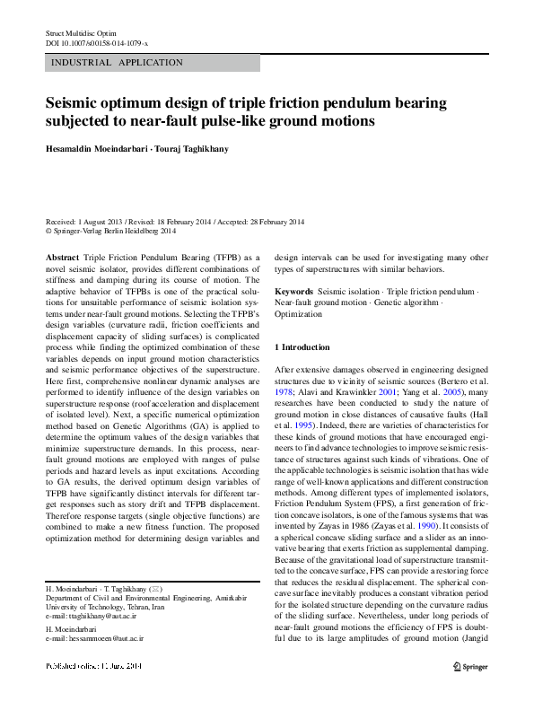 (PDF) Seismic optimum design of triple friction pendulum bearing ...
