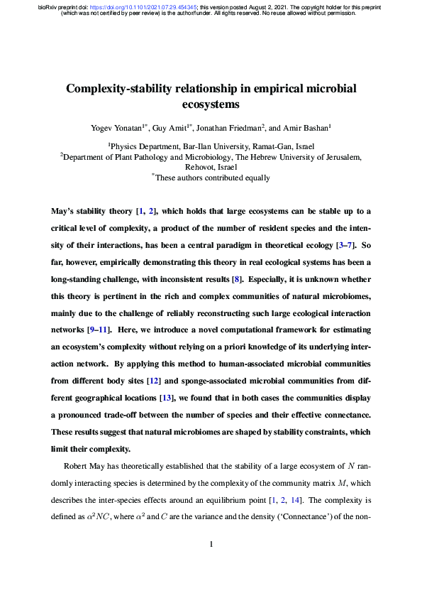 (PDF) Complexity-stability relationship in empirical microbial ecosystems