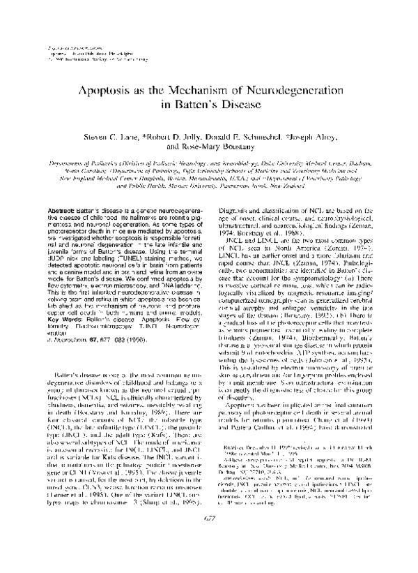 (PDF) Apoptosis as the Mechanism of Neurodegeneration in Batten's Disease