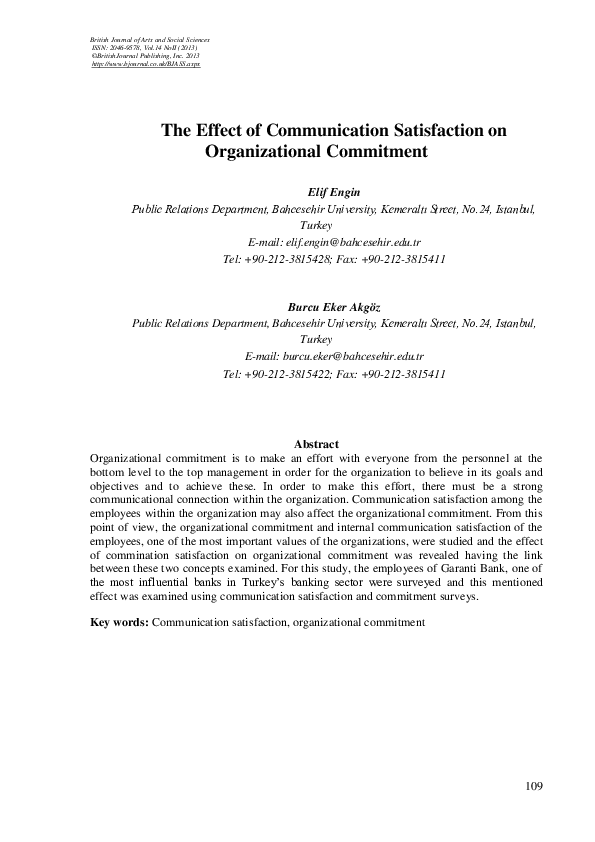 Pdf The Effect Of Communication Satisfaction On Organizational Commitment