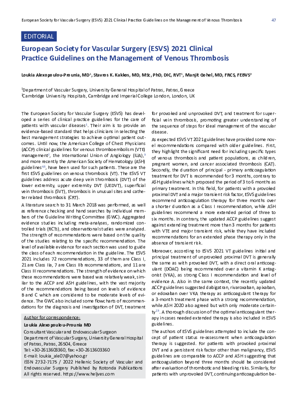 (PDF) European Society for Vascular Surgery (ESVS) 2021 Clinical Practice Guidelines on the ...
