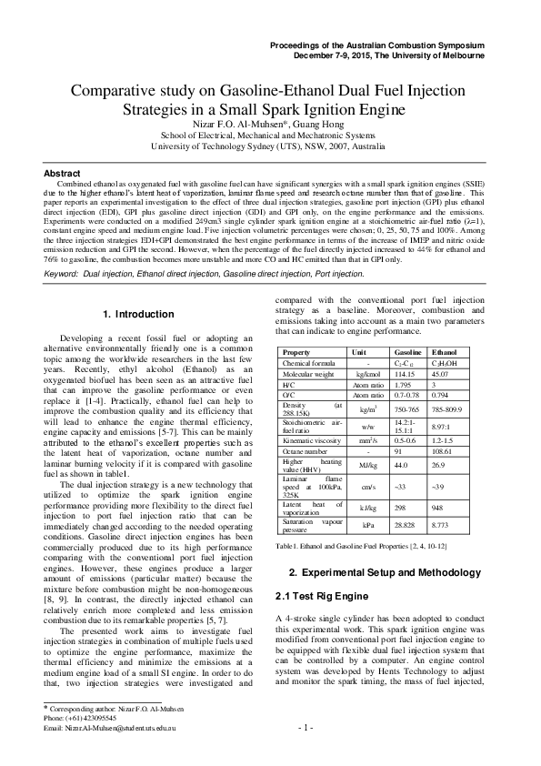 (PDF) Comparative study on Gasoline-Ethanol Dual Fuel Injection Strategies in a Small Spark ...