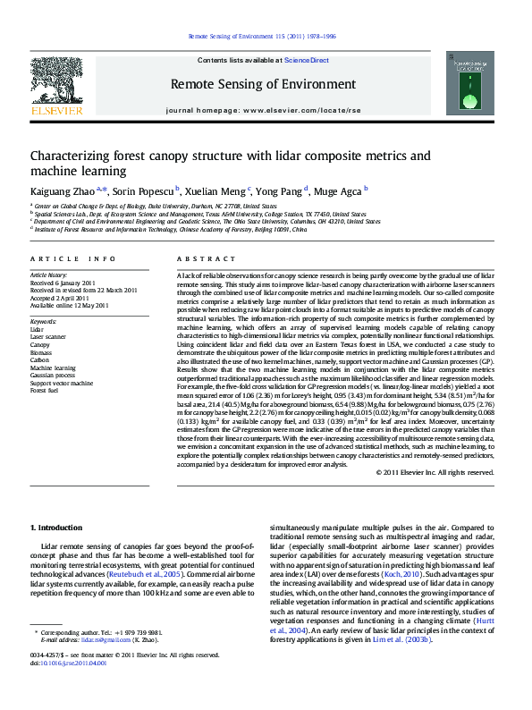 (PDF) Characterizing forest canopy structure with lidar composite metrics and machine learning
