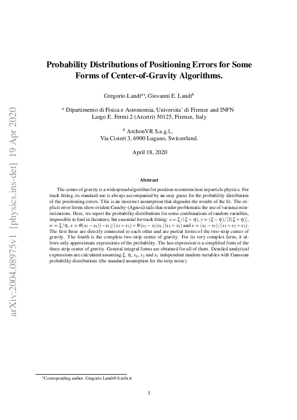 (PDF) Probability Distributions of Positioning Errors for Some Forms of Center-of-Gravity Algorithms