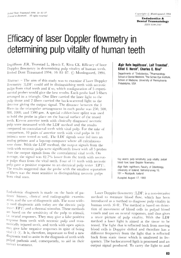 (PDF) Efficacy of laser Doppler flowmetry in determining pulp vitality ...