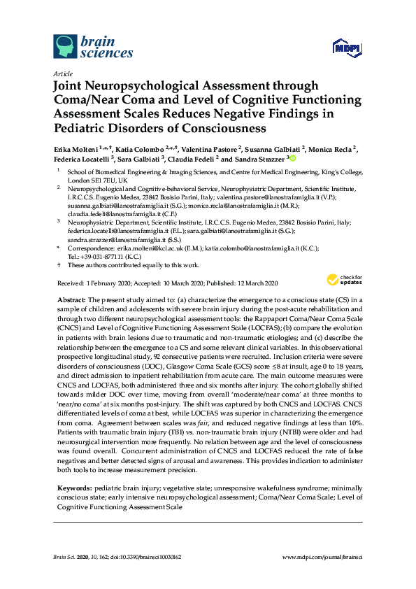 (PDF) Joint Neuropsychological Assessment through Coma/Near Coma and ...