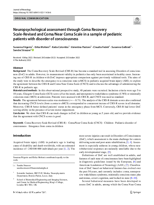 (PDF) Neuropsychological assessment through Coma Recovery Scale-Revised ...
