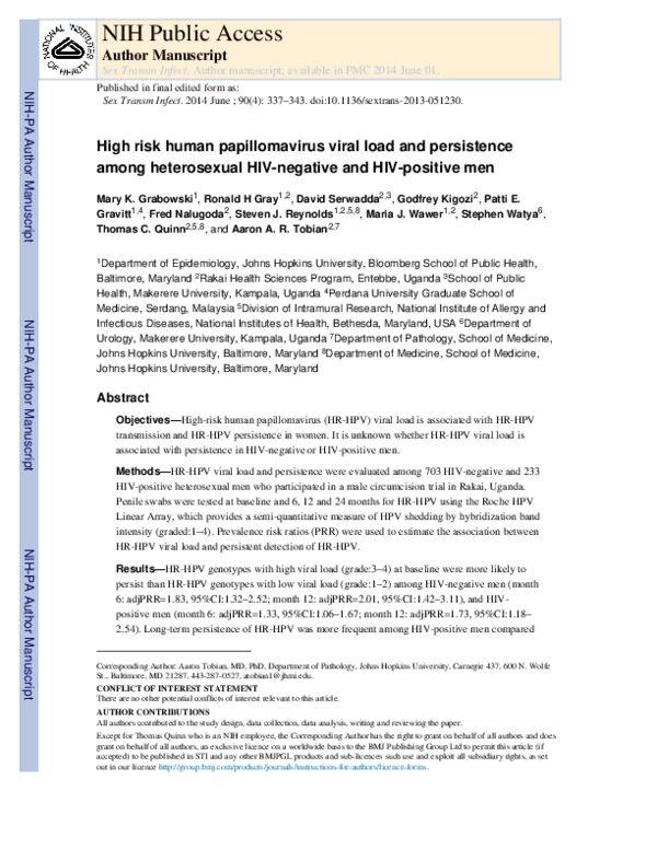 (PDF) High-risk human papillomavirus viral load and persistence among ...