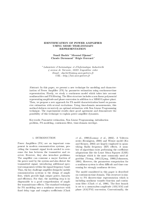 Pdf Identification Of Power Amplifier Using Mimo Time Domain Representation