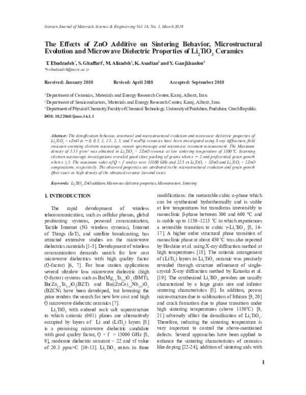 Pdf Zno Influence On Li2tio3 Ceramics Properties